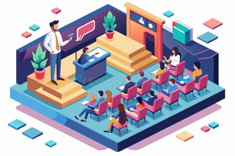 A Presenter Stands before an Engaged Audience during a Vibrant Seminar ...