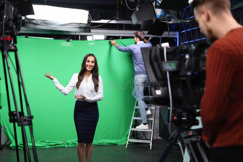 Presenter, Director and Video Camera Operator Working. News ...