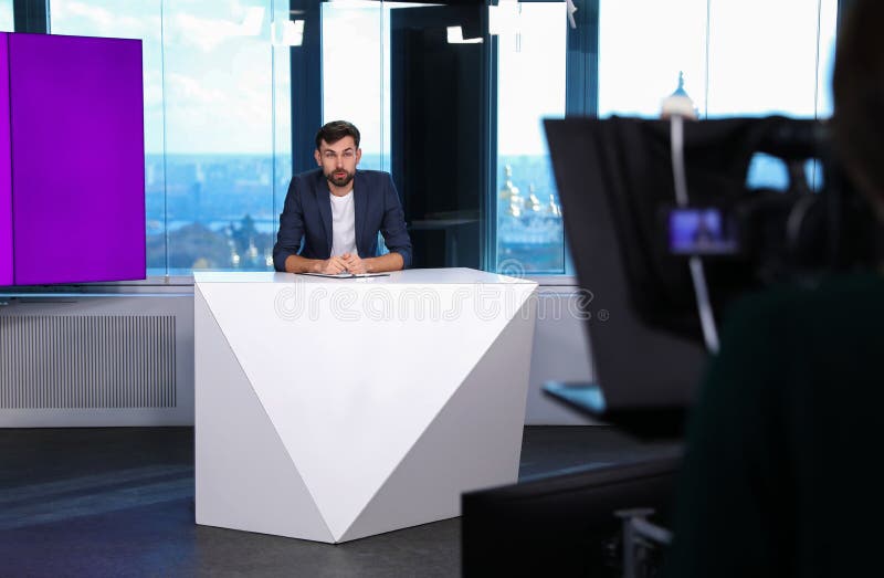 Presenter and Video Camera Operator. News Broadcasting Stock Photo ...