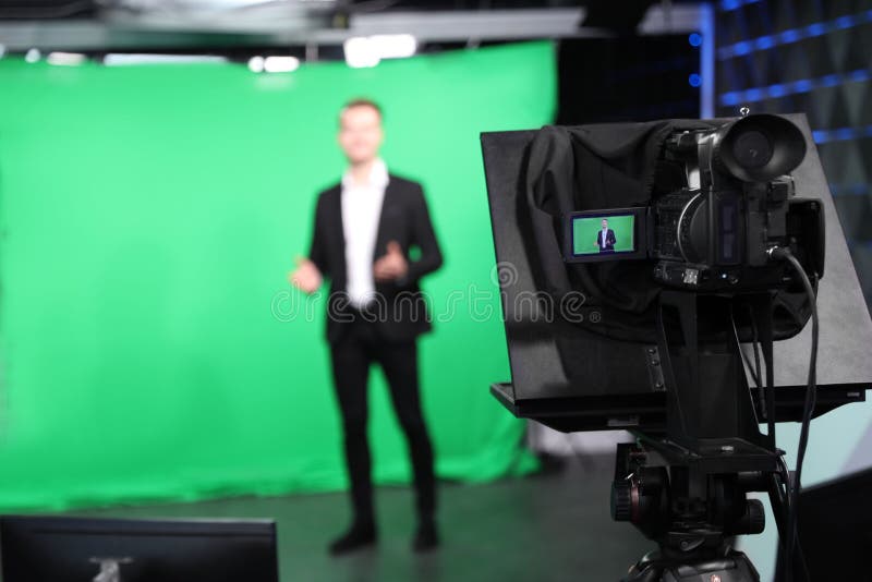 Presenter Working in Studio, Focus Stock Photo - Image of green, film ...