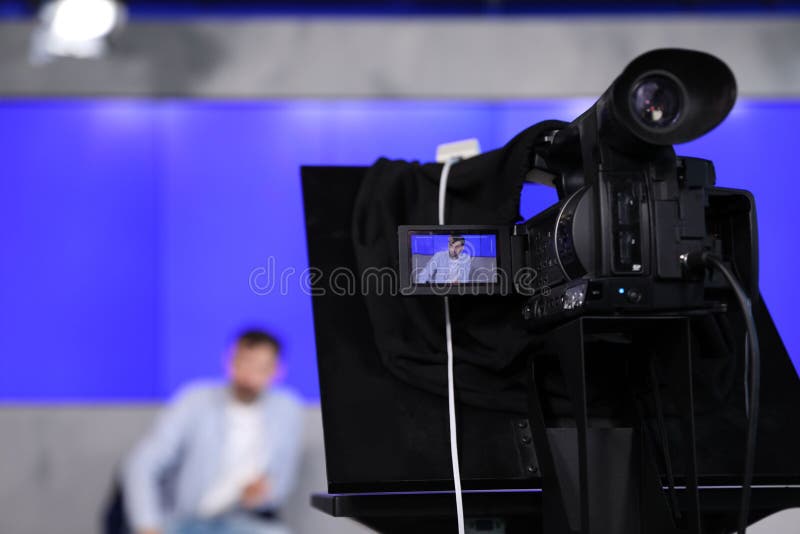 Presenter Working in Studio, Video Camera Stock Photo - Image of making ...