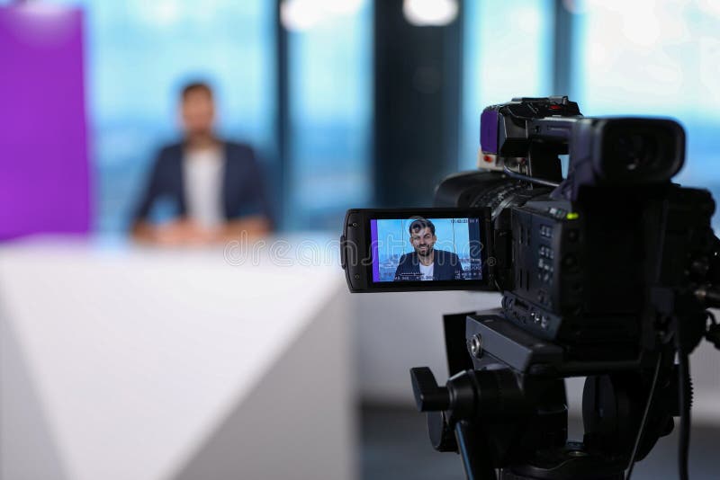 Presenter Working in Studio, Focus on Camera Stock Image - Image of ...