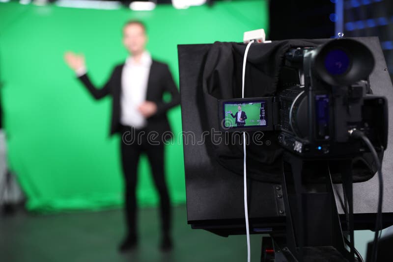 Presenter Working in Studio, Focus on Video Camera Stock Image - Image ...