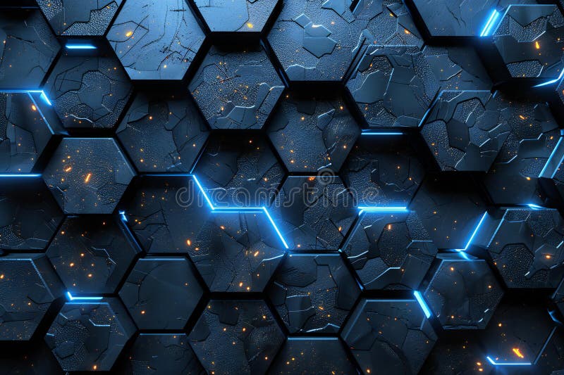 Presenting Abstract Black Background with Blue Glowing Hexagons, Dark ...
