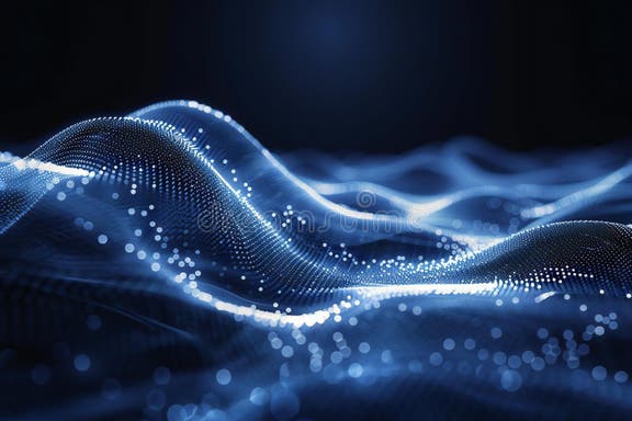 Presenting Abstract Blue Wave Dots Background with Digital Glowing ...