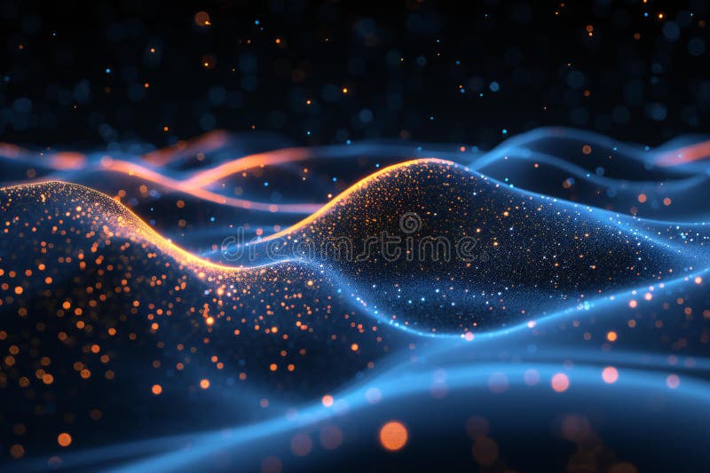 Presenting Abstract Blue Wave Dots Background with Digital Glowing ...