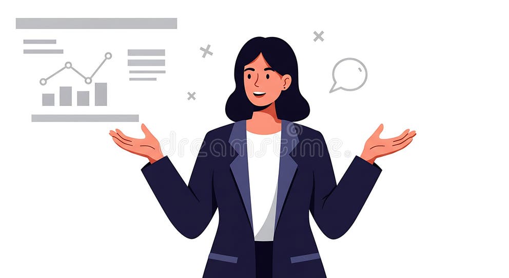 Presenting Business Data Woman Explaining Charts and Graphs Stock ...