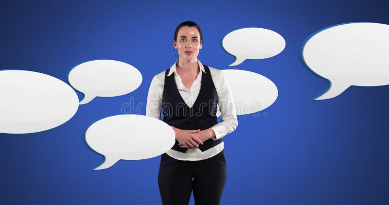 Presenting Communication Concepts, Woman Using Speech Bubbles in School ...