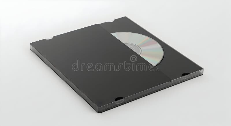 Presenting Compact Disc in Black Plastic Case on White Surface Stock ...