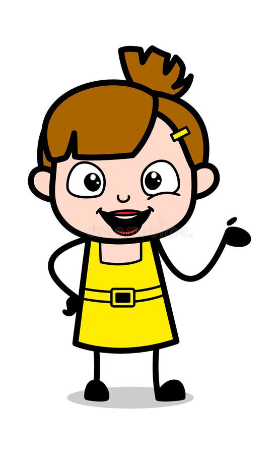 Presenting - Cute Girl Cartoon Character Vector Illustration Stock ...