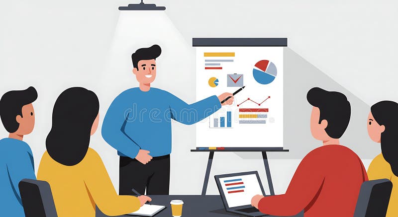 Presenting Data Analysis To Group in Meeting Stock Illustration ...