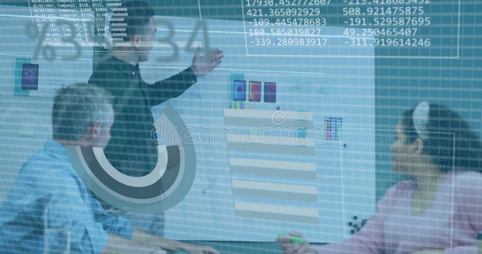 Presenting Data and Graphs, Business Team in Meeting with Digital Image ...