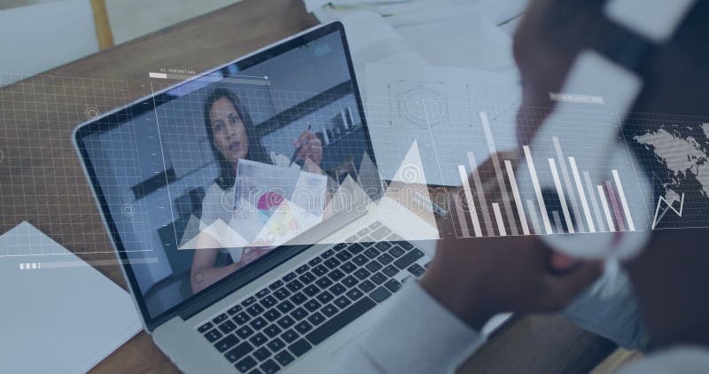 Presenting Data with Graphs Overlaying Scene, Businesswoman Using ...