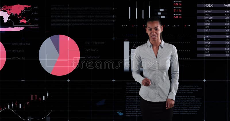 Presenting Financial Data Businesswoman Using Charts Graphs Modern ...