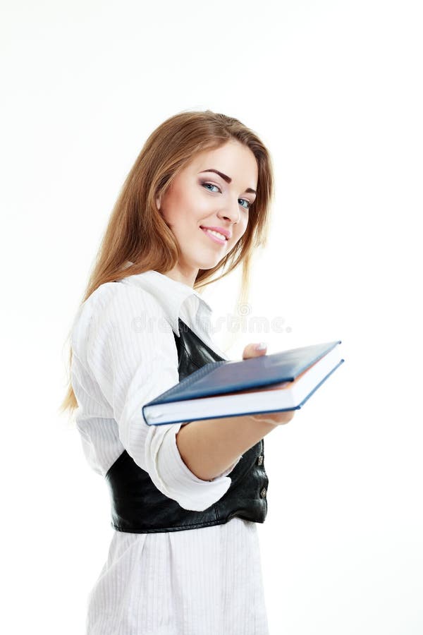 Presenting a new book stock image. Image of cute, female - 85890269