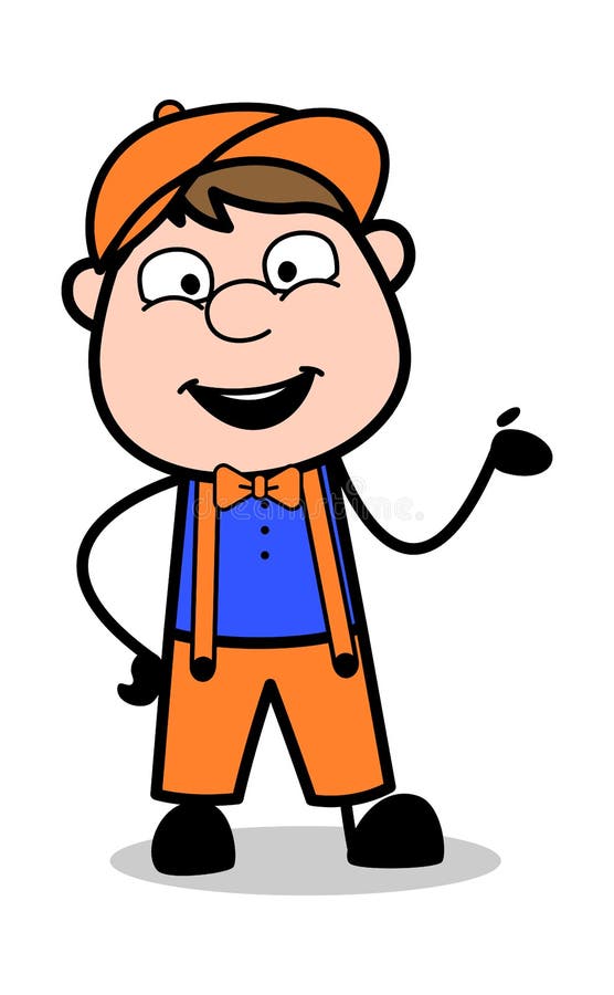 Presenting - Retro Cartoon Carpenter Worker Vector Illustration Stock ...