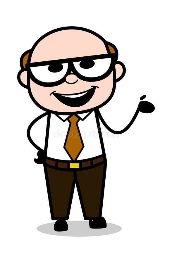 Presenting - Retro Cartoon Office Old Boss Man Vector Illustration ...