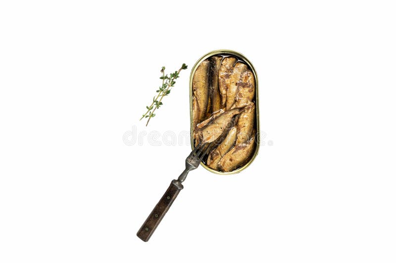 A Preserved Fish Can is Open and Displayed on a Rustic Wooden Board ...