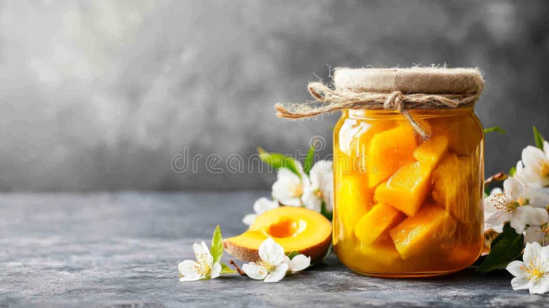Preserved Mango in Glass Jar with Blossoms Stock Illustration ...