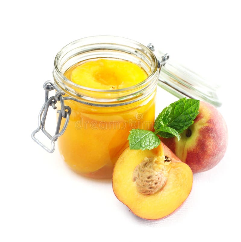 Glass Jar Of Preserved Peaches Stock Photo - Image of simplicity, macro ...
