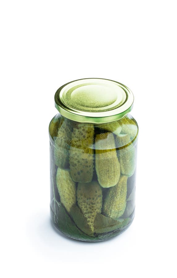 Preserved Pickled Cucumbers in Glass Jar Isolated on White Background ...