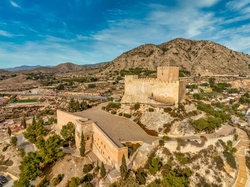 Aerial View of Petrer, Medieval Town and Hilltop Castle with Restored ...