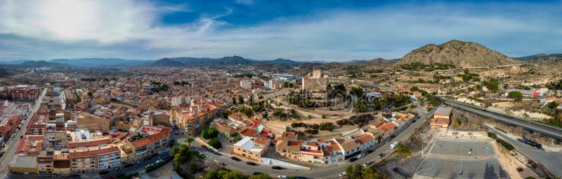 Aerial View of Petrer, Medieval Town and Hilltop Castle with Restored ...