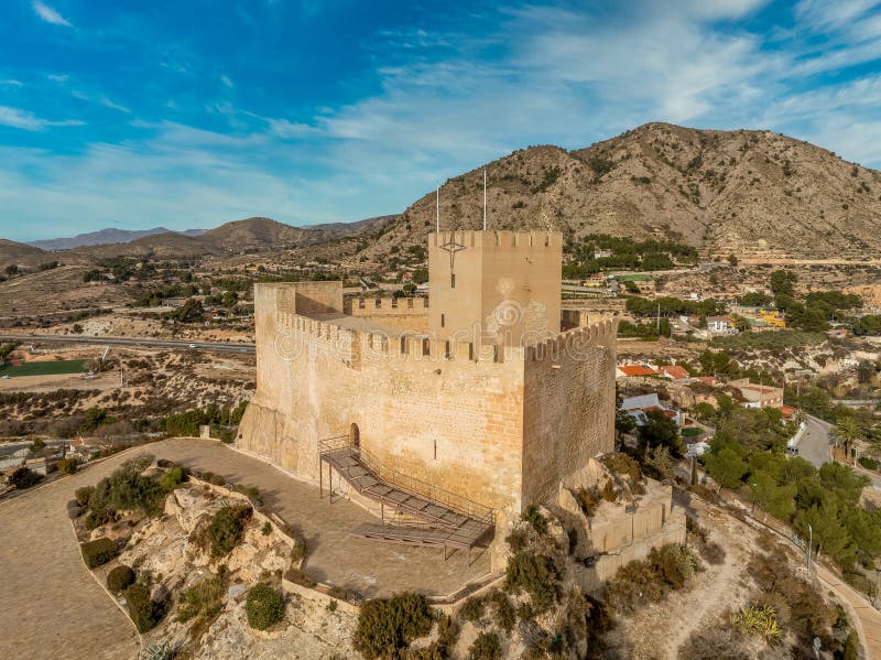 Aerial View of Petrer, Medieval Town and Hilltop Castle with Restored ...