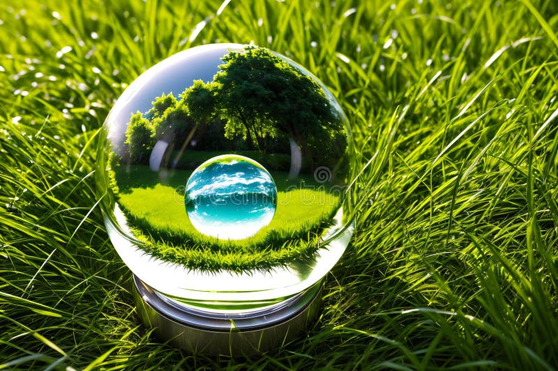 Preserving Our Planet a Glass Globe on Grass.AI Generated Stock ...