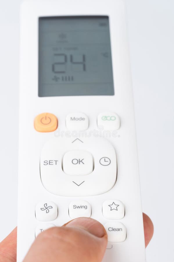 Press Button on Air Conditioner Remote Control Stock Photo - Image of ...
