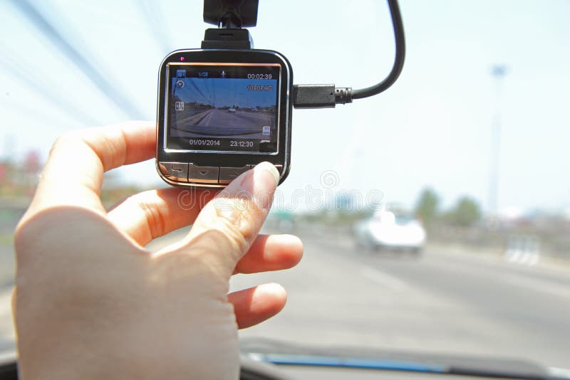 Press the Button of Front Camera Car Recorder Stock Image - Image of ...