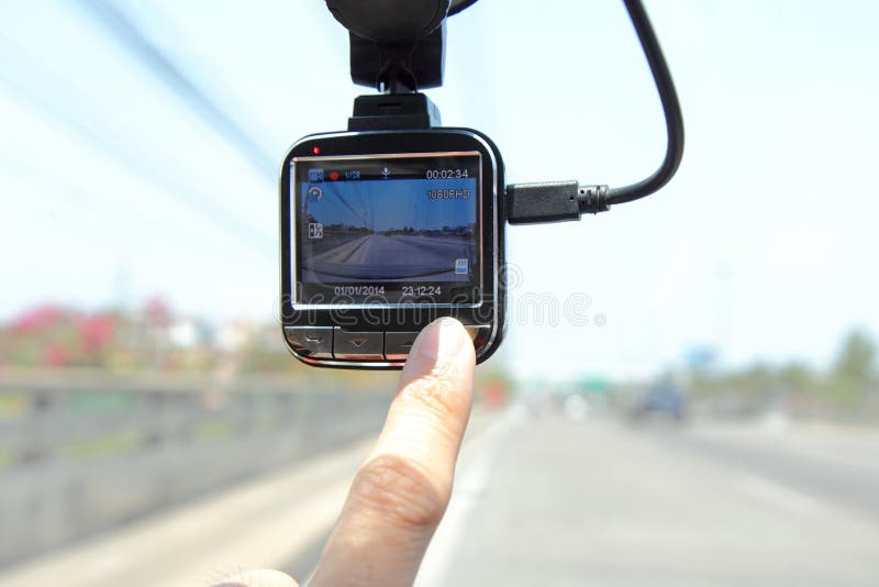 Press the Button of Front Camera Car Recorder Stock Image - Image of ...