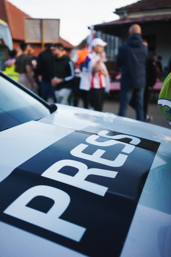 Press car on the field stock photo. Image of press, journalists - 371931464