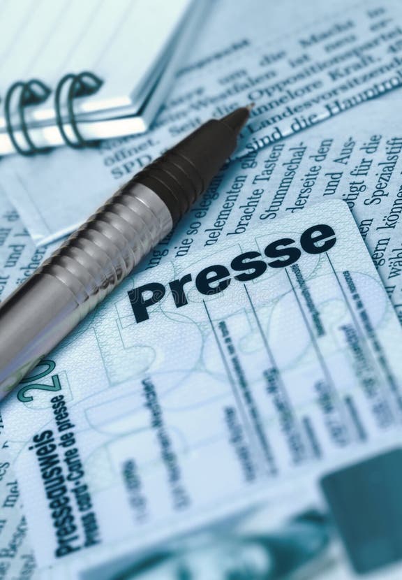 Press-card, blue version stock photo. Image of newspapers - 9502088