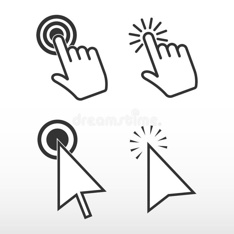 Press Click the Button. Clicks Cursor Here, Arrow and Finger Stock ...