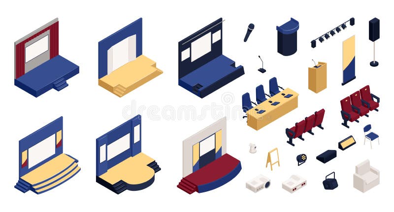 Conference Hall Isometric Set Stock Illustration - Illustration of ...