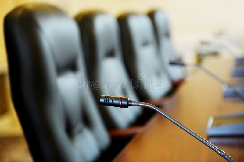 Various Microphones Aligned at Press Conference Stock Image - Image of ...