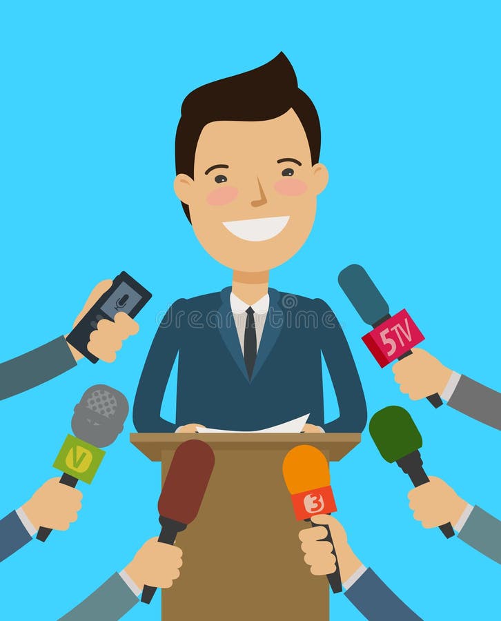 Press Conference. Public Speaker, Interview with Journalists. Cartoon ...