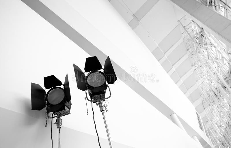 Press Conference Stage Lights with a Modern White Building in the ...