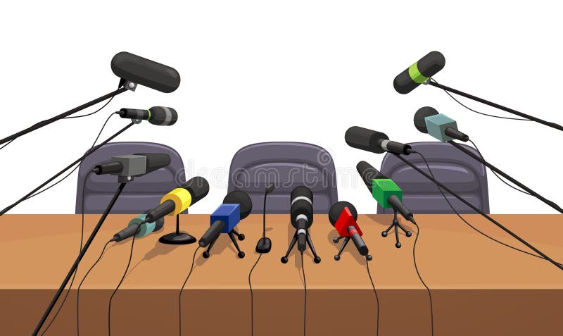 Microphones and Press Conference Interview Table Stock Vector ...