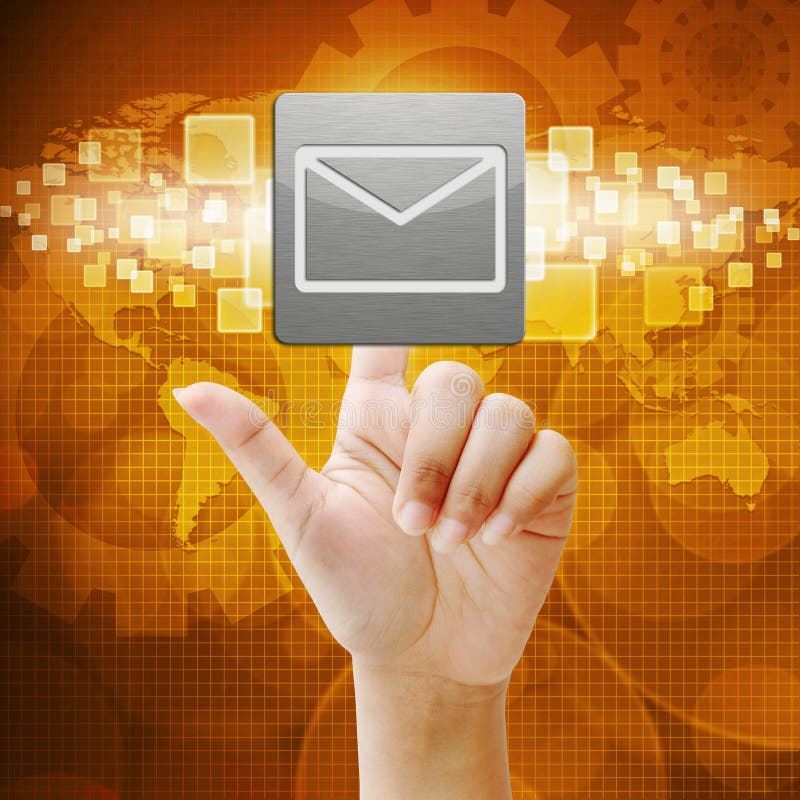 Email Touch Screen Finger Pointing To Envelope Ico Stock Image - Image ...