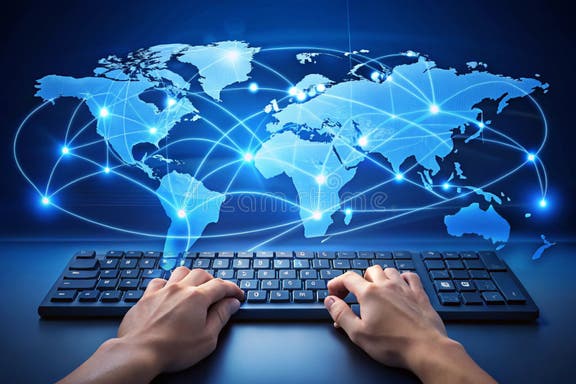 Press Enter Button on Computer, Communication Network World Map Stock ...