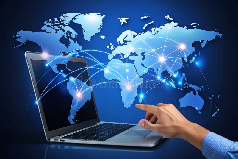 Press Enter Button on Computer, Communication Network World Map Stock ...