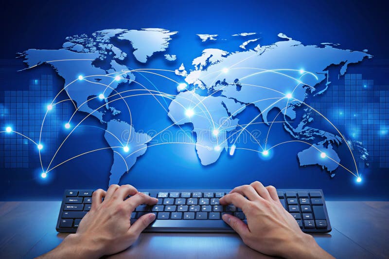 Press Enter Button on Computer, Communication Network World Map Stock ...