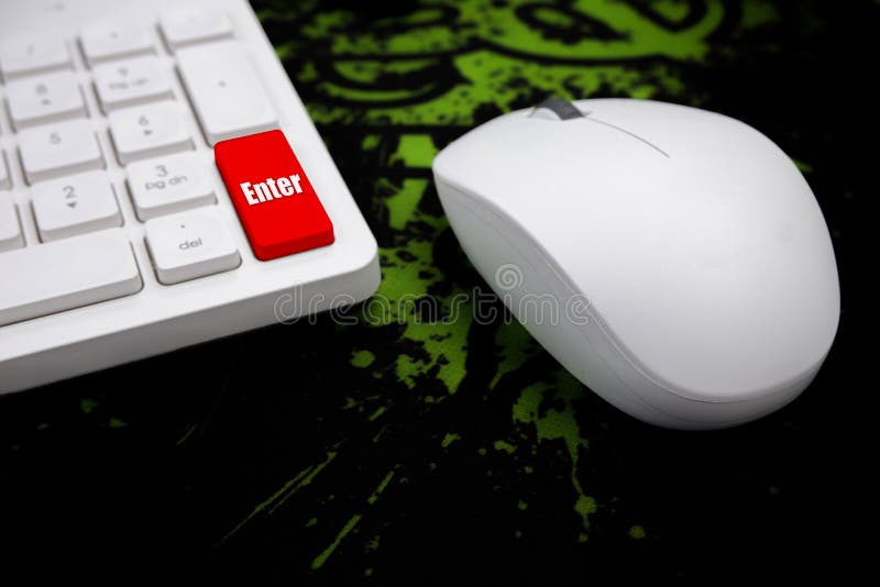 Press Enter Button, Red on the White Keyboard with White Mount. Stock ...