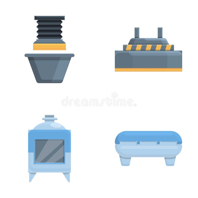 Press Equipment Icons Set Cartoon Vector. Automatic Press Form Machine ...