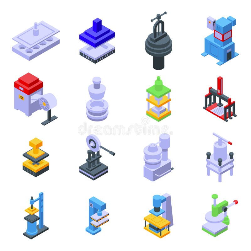 Press Form Machines Icons Set, Isometric Style Stock Vector ... Press Form Machines Icons Set, Isometric Style Stock Vector ...
