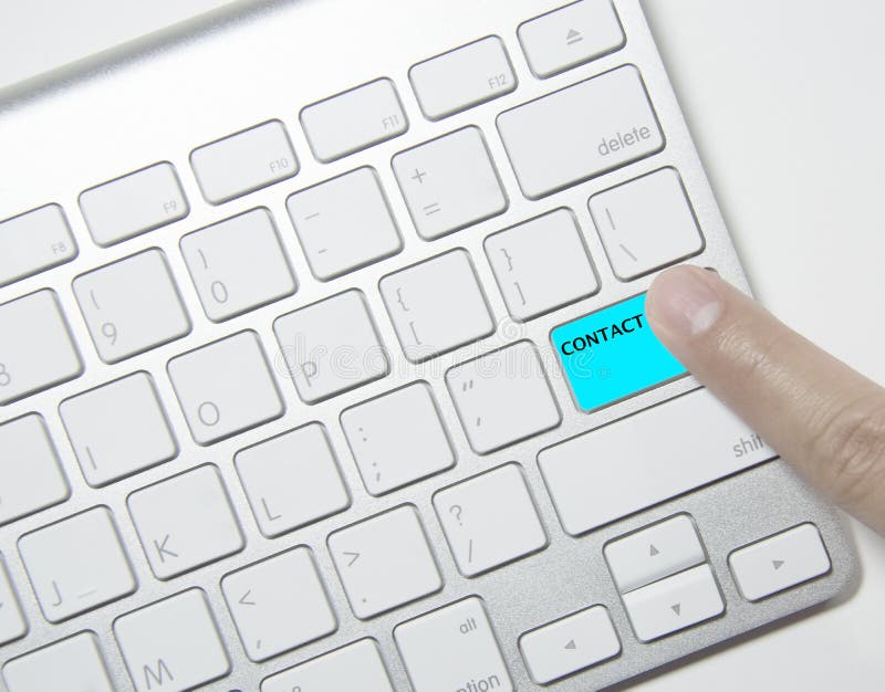 Press Keyboard on Blue Contact Button Stock Image - Image of technology ...