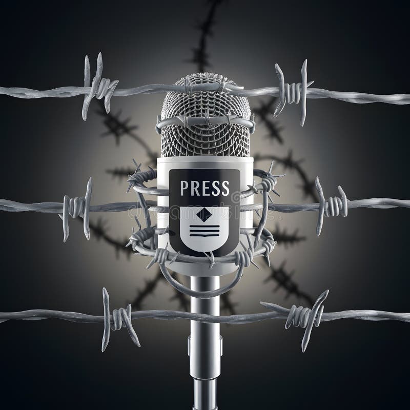 Press Microphone with Barbed Wire, Symbolizing Media Restrictions ...