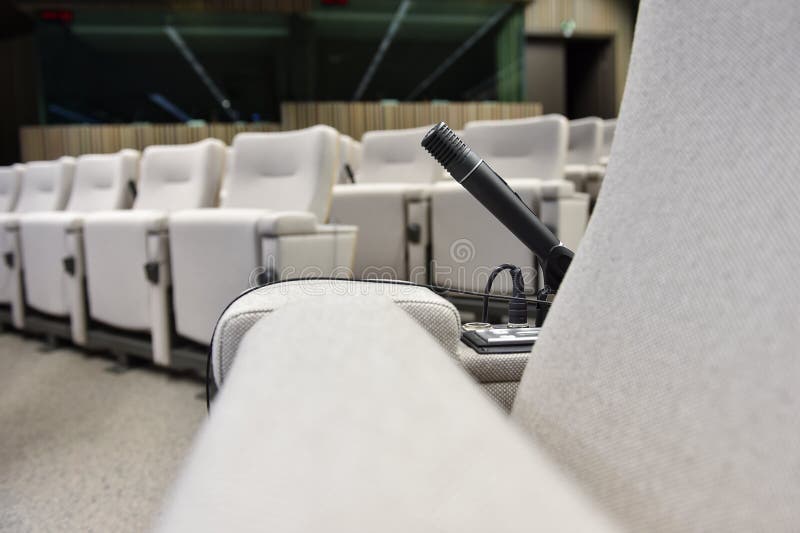 Press Microphone in a Conference Room Stock Image - Image of empty ...